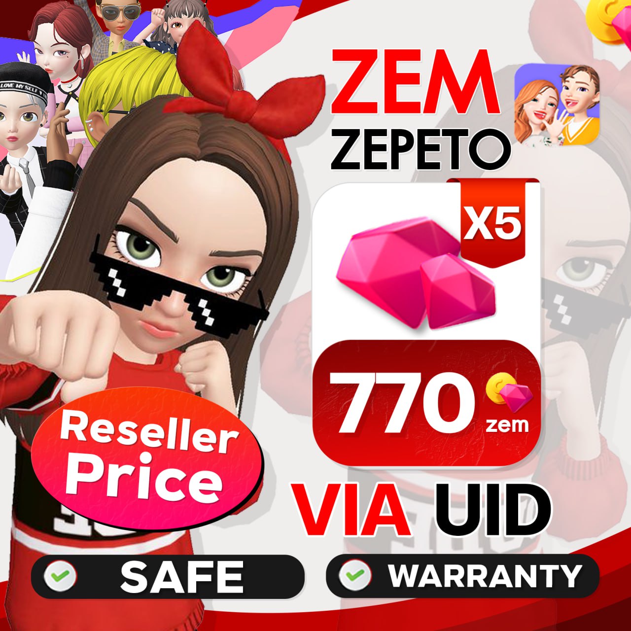 Zepeto - 3850 Zem ( 770 x 5 Zem )via UID by Inblackm open 24 hr. | ZEPETO | KALEOZ